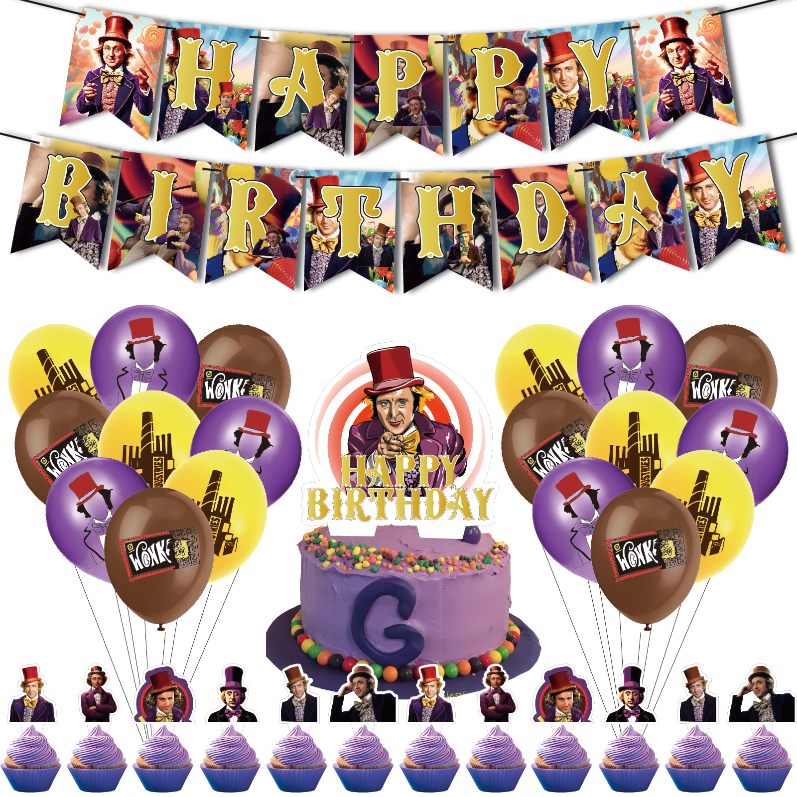 32 PCS For Willy Wonka Birthday Party Decorations, With 1 Happy ...