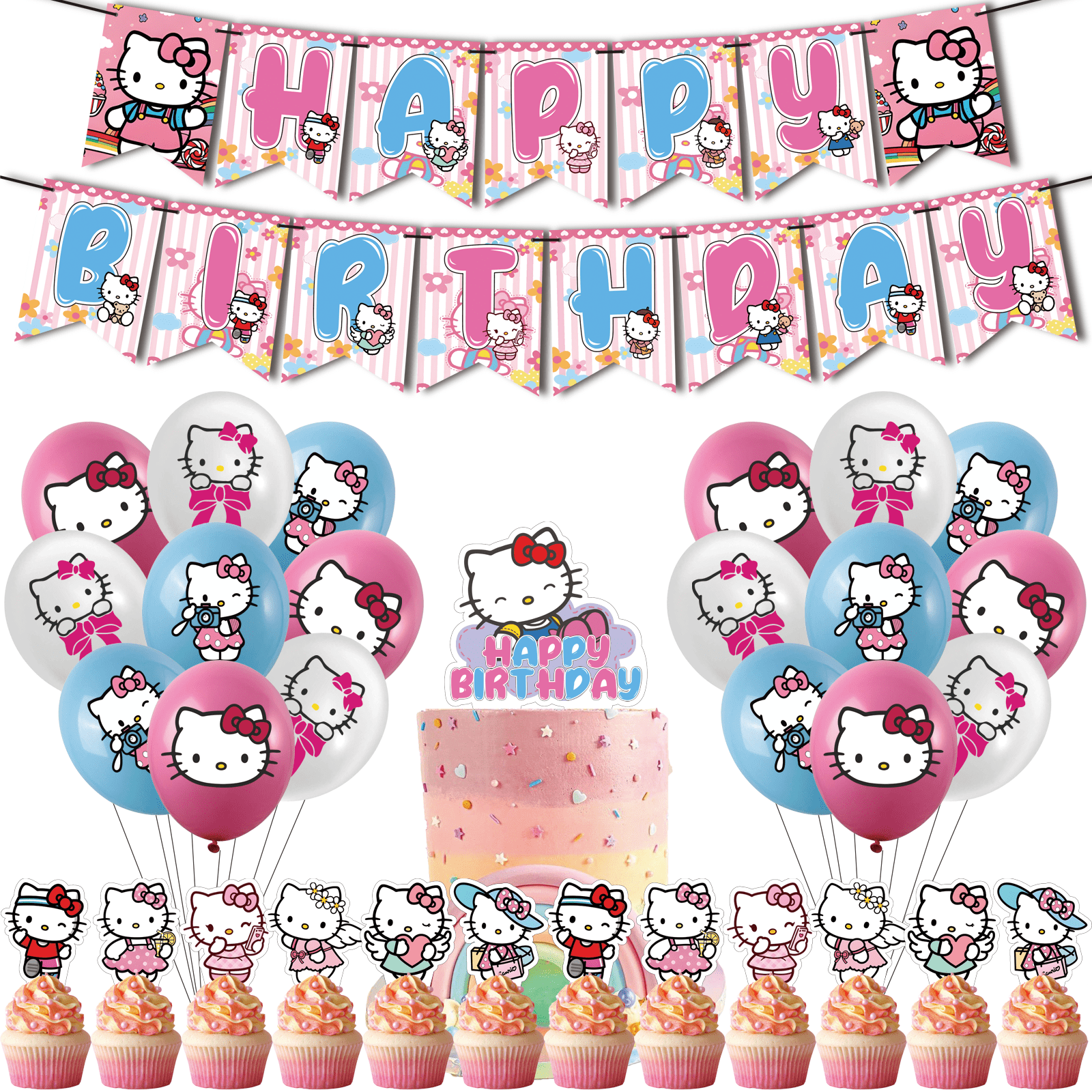 32 PCS For hello Kitty Birthday Party Decorations, With 1 Happy ...