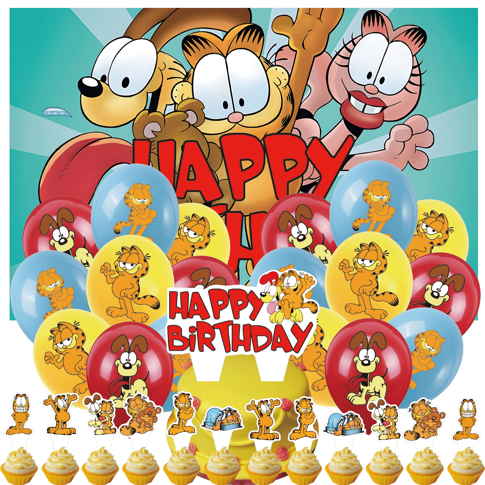 32 PCS For Garfield Cartoon Theme Party Decorations Set,With 5*3ft ...