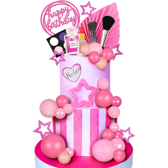 32 PCS Makeup Cake Topper Happy Birthday Cake Topper with Lipstick Eye ...