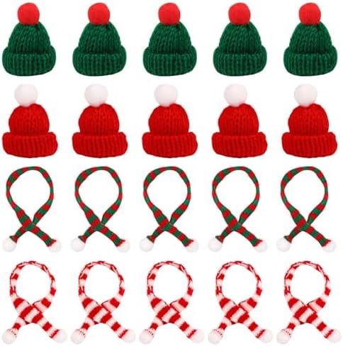 32 PCS Mini Knit Hat Mini Christmas Scarf Set,Tiny Santa Hats for ...