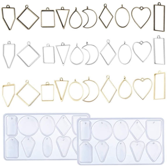 32 PCS Open Bezel Pendants Charms Resin Molds and Silicone Molds ...