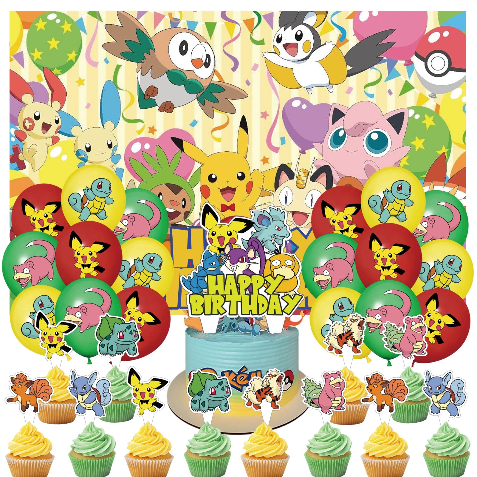 32 PCS For Pokemon Theme For Pikachu Birthday Party Decorations,With 12 ...