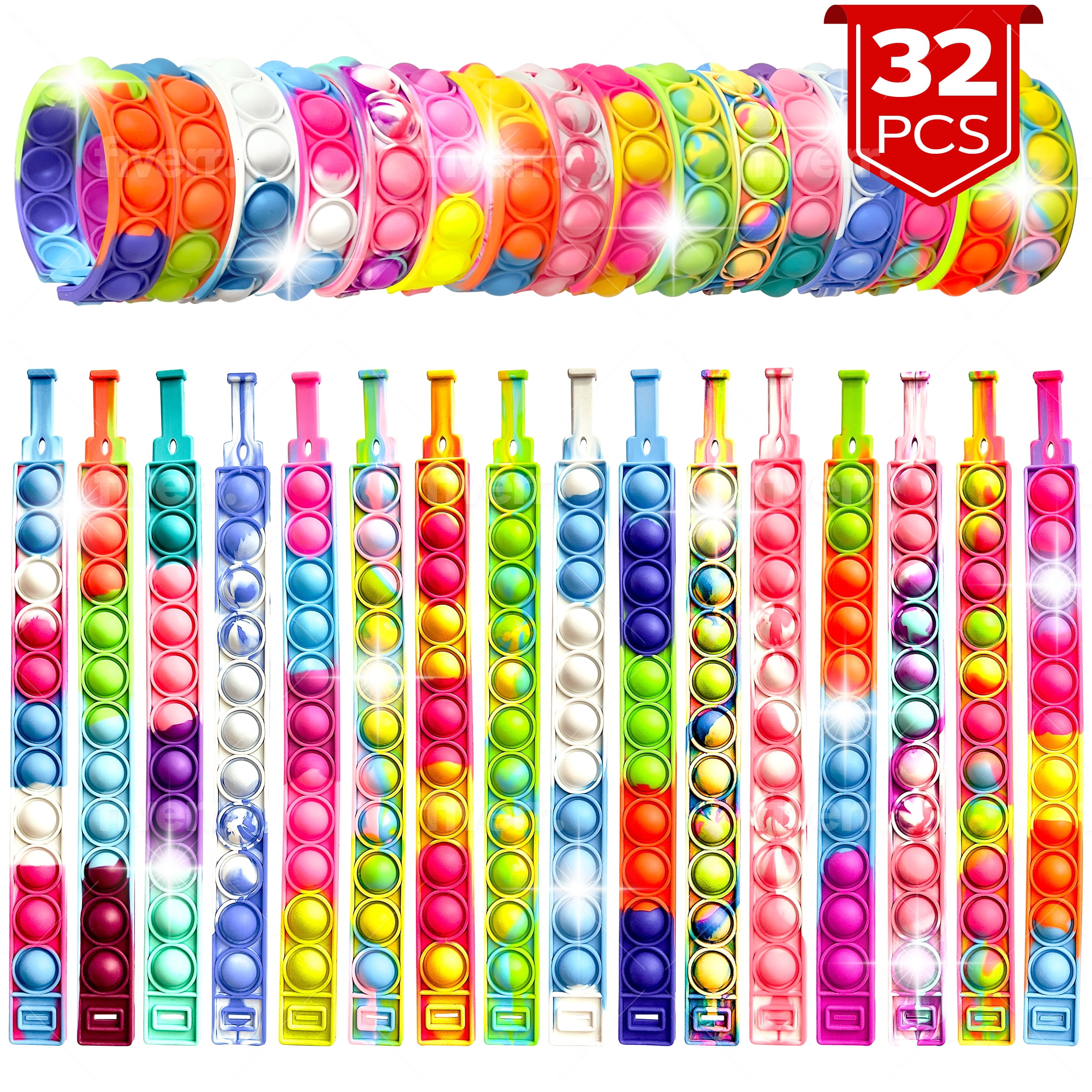 32 PCS Pop it Fidget Bracelets Toys, Durable and Adjustable, Multicolor ...