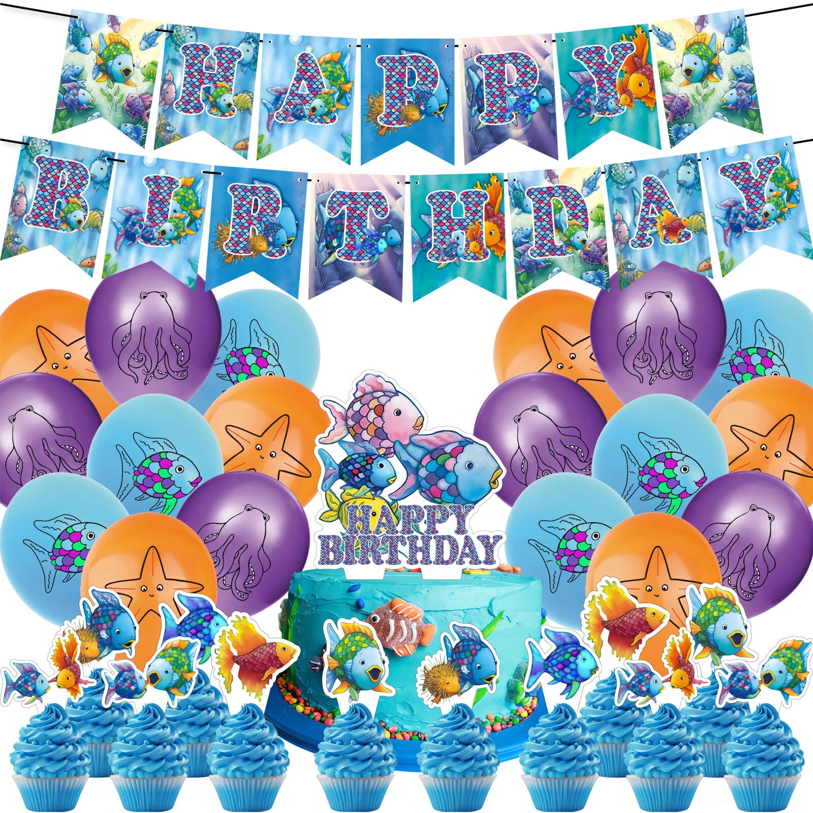 32 PCS For Rainbow Fish Theme Birthday Party Decorations,With 12 ...