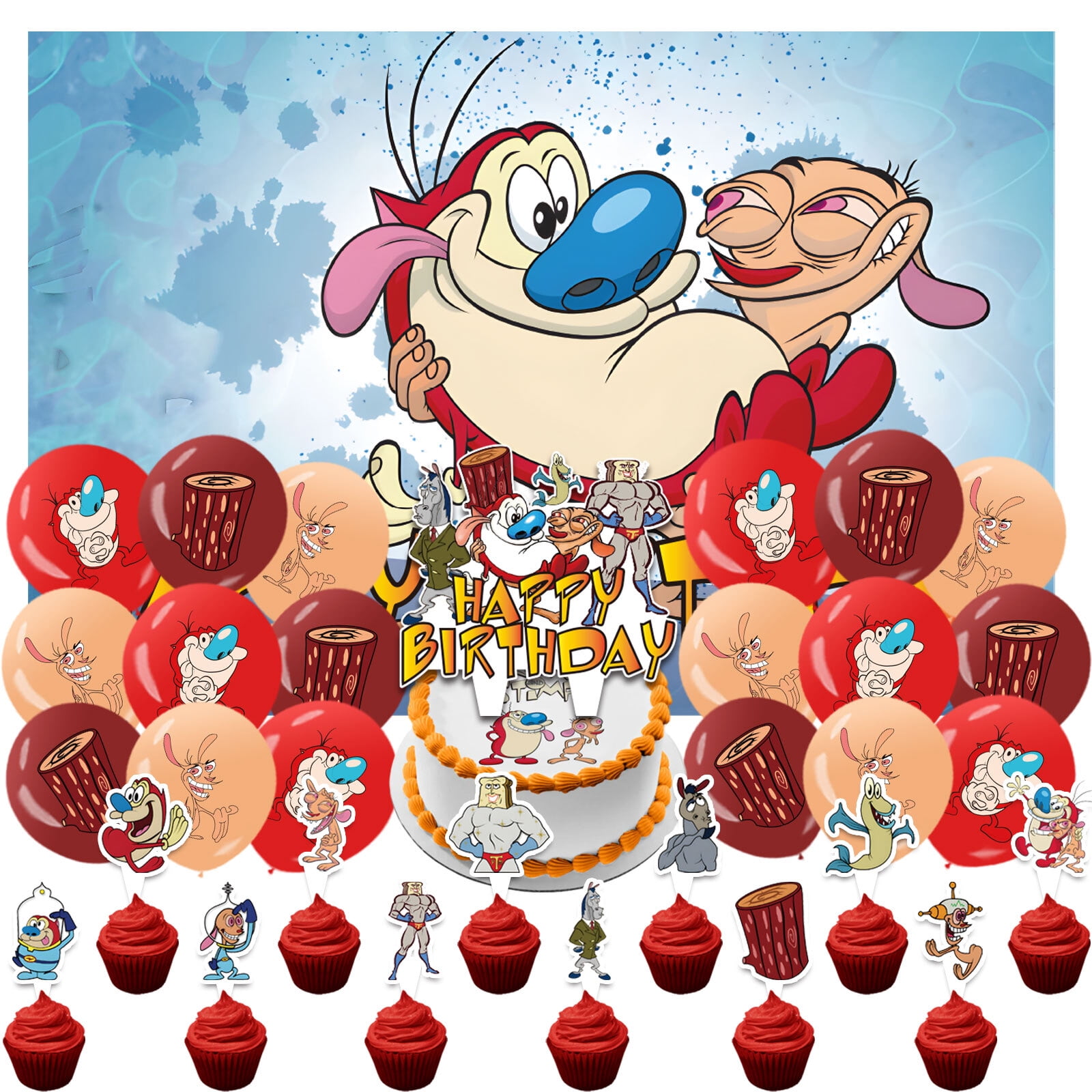 32 PCS For The Ren Stimpy Show Theme Birthday Party Decorations,With 12 ...