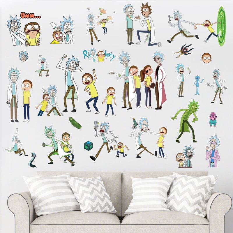 32 PCS For Rick and Morty Theme Wall Stickers – Cartoon Character PVC ...