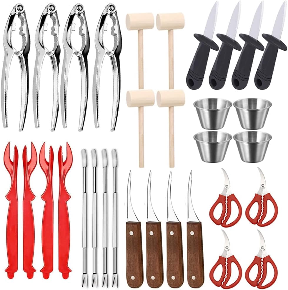 32 PCS Seafood Tools Include Crab Crackers, Seafood Scissors,Oyster ...