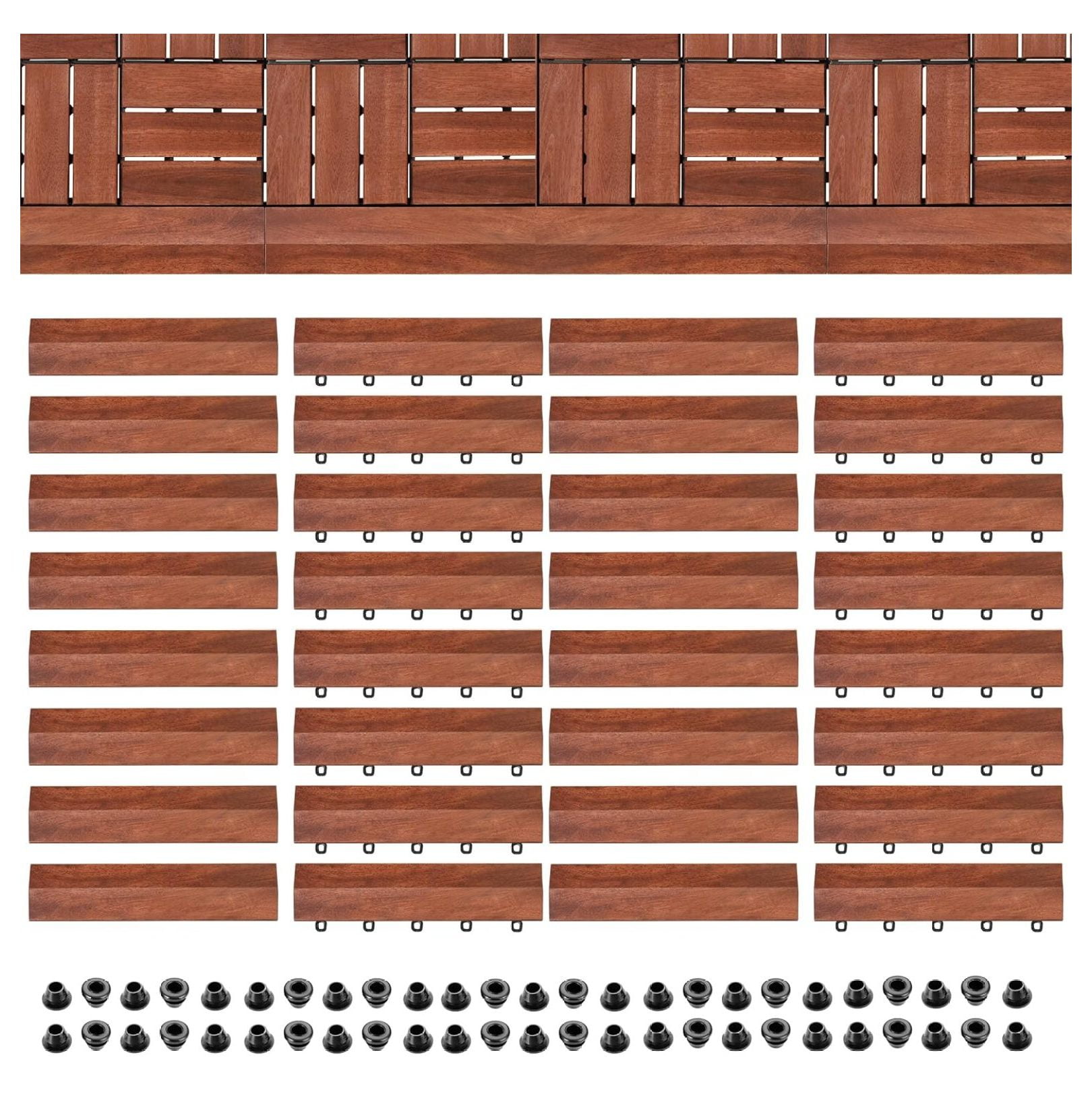 32 PCS Solid Acacia Wood Border Trim for Interlocking Deck Tiles - 12 ...