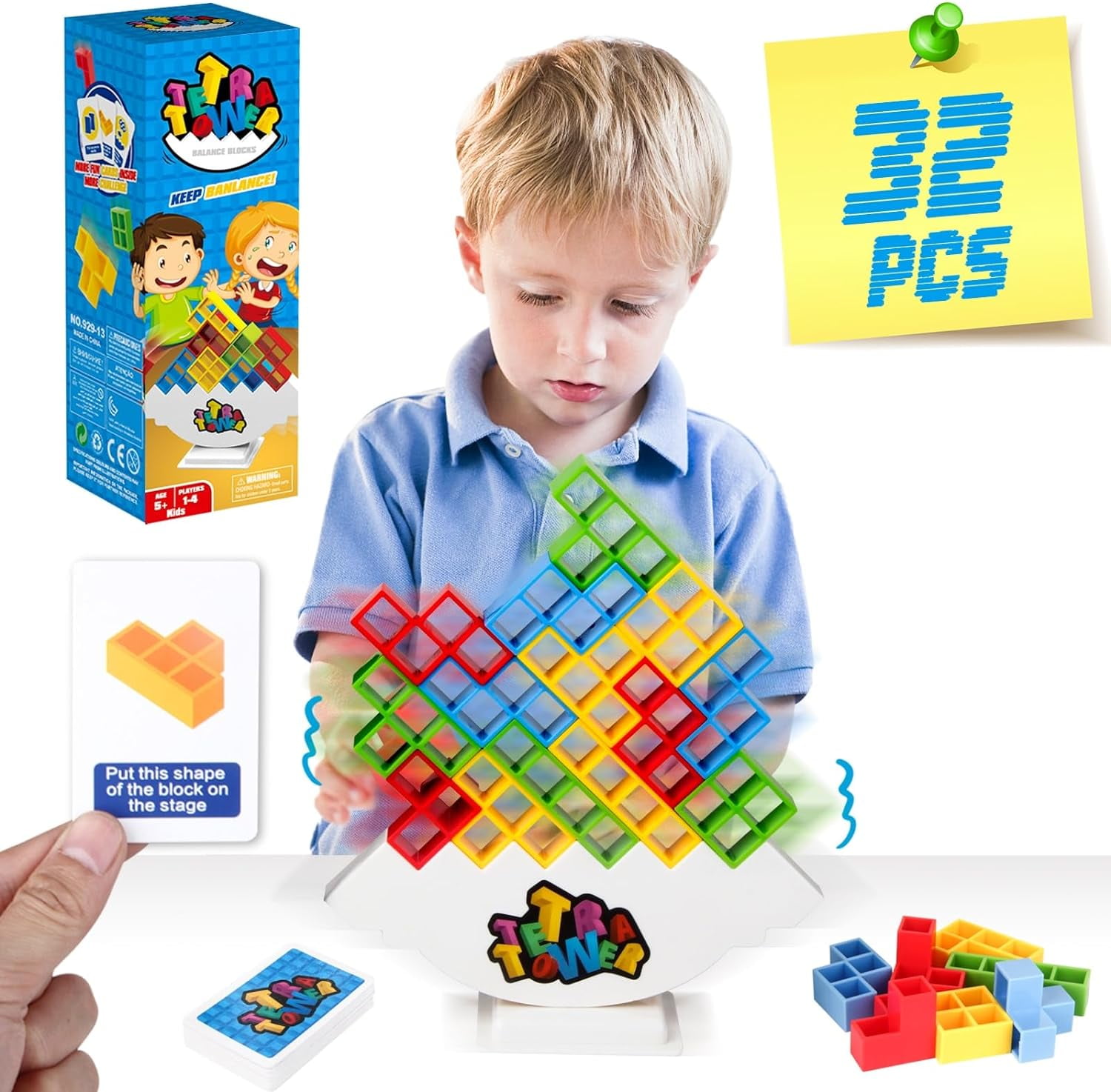 32 PCS Tetra Tower Stacking Game, Building Balance Blocks Board Game, 2 ...