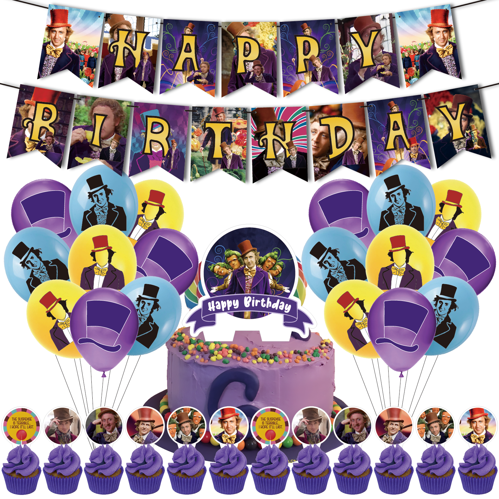 32 PCS For Willy Wonka Cartoon Birthday Party Decorations, With 18 ...