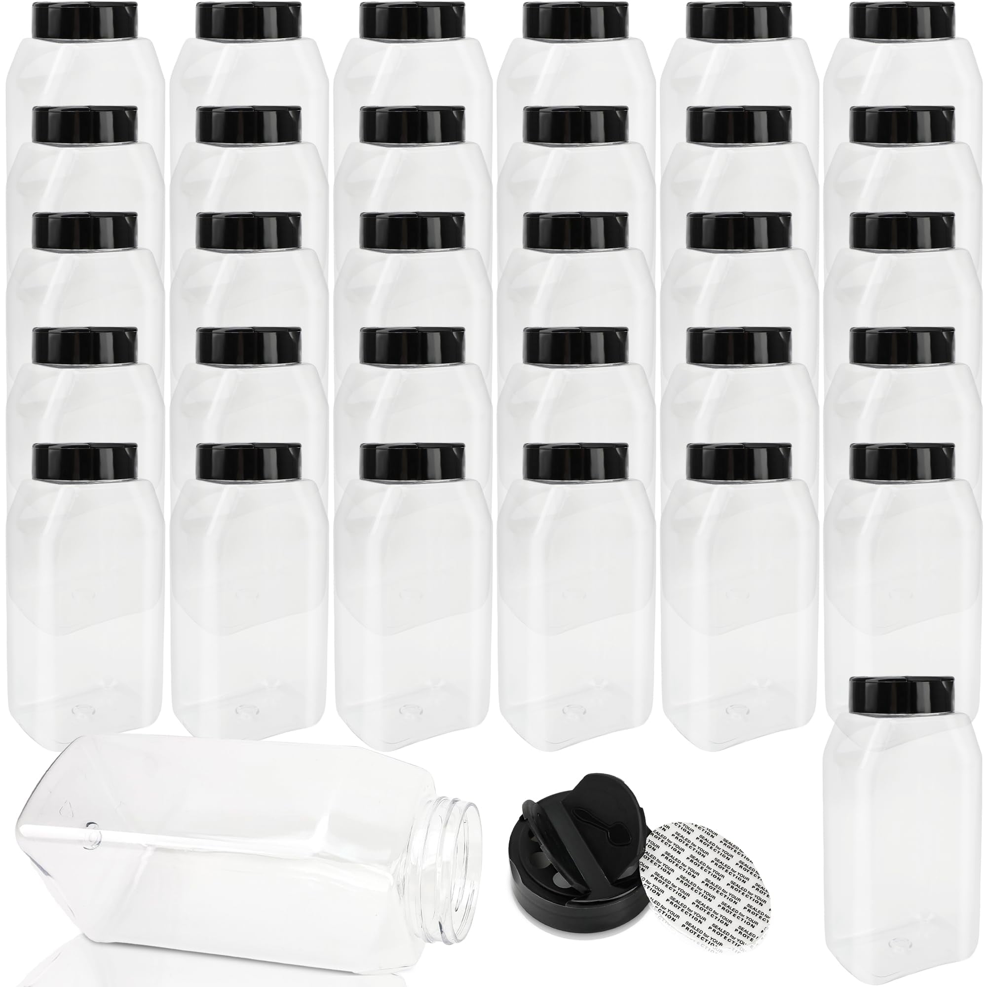 32 Pack 16 oz Plastic Spice Jars with Cap Clear Empty Square Spice ...
