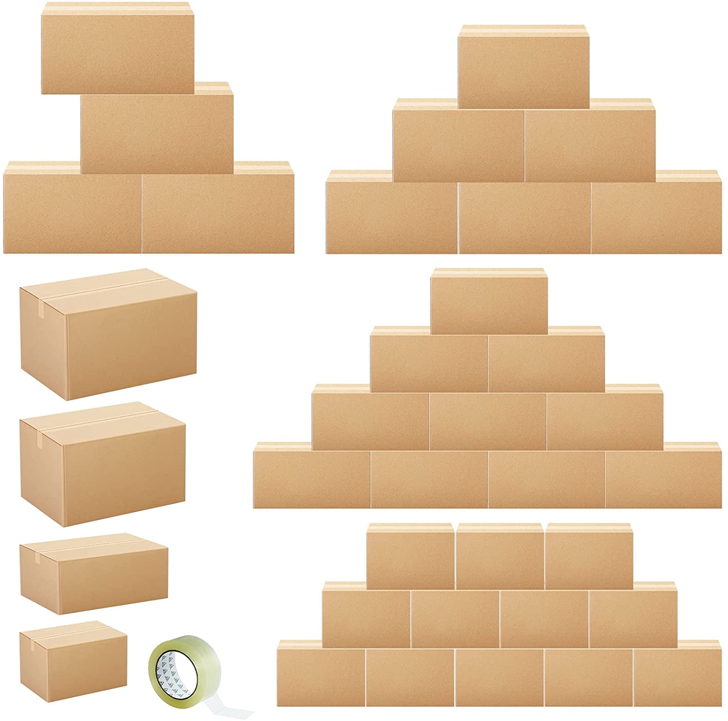 32 Pack Kraft Corrugated Shipping Boxes, 4 Size Mailing Packing Boxes ...