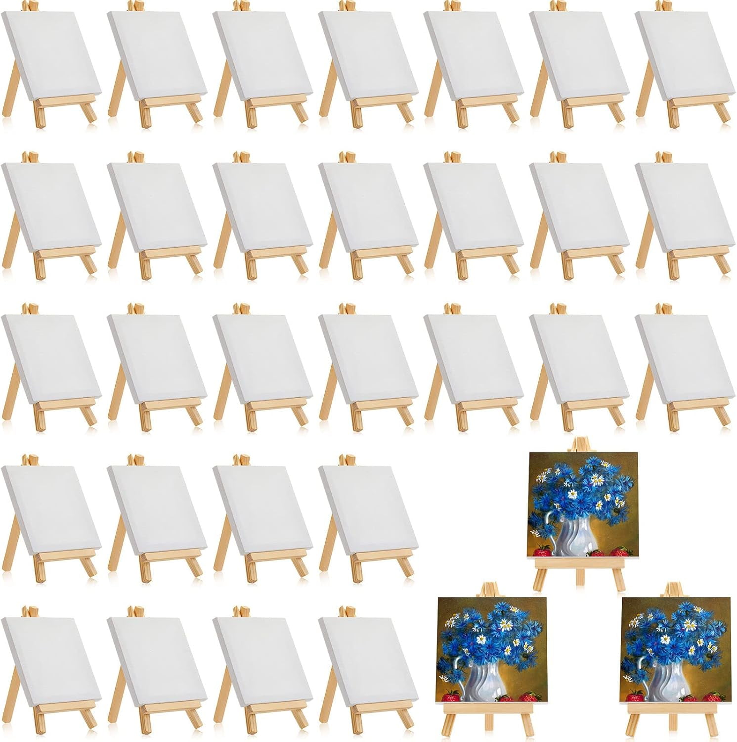 32 Pack 5 x 5 Inch Mini Canvases with Easel Sets for Painting Small Art ...