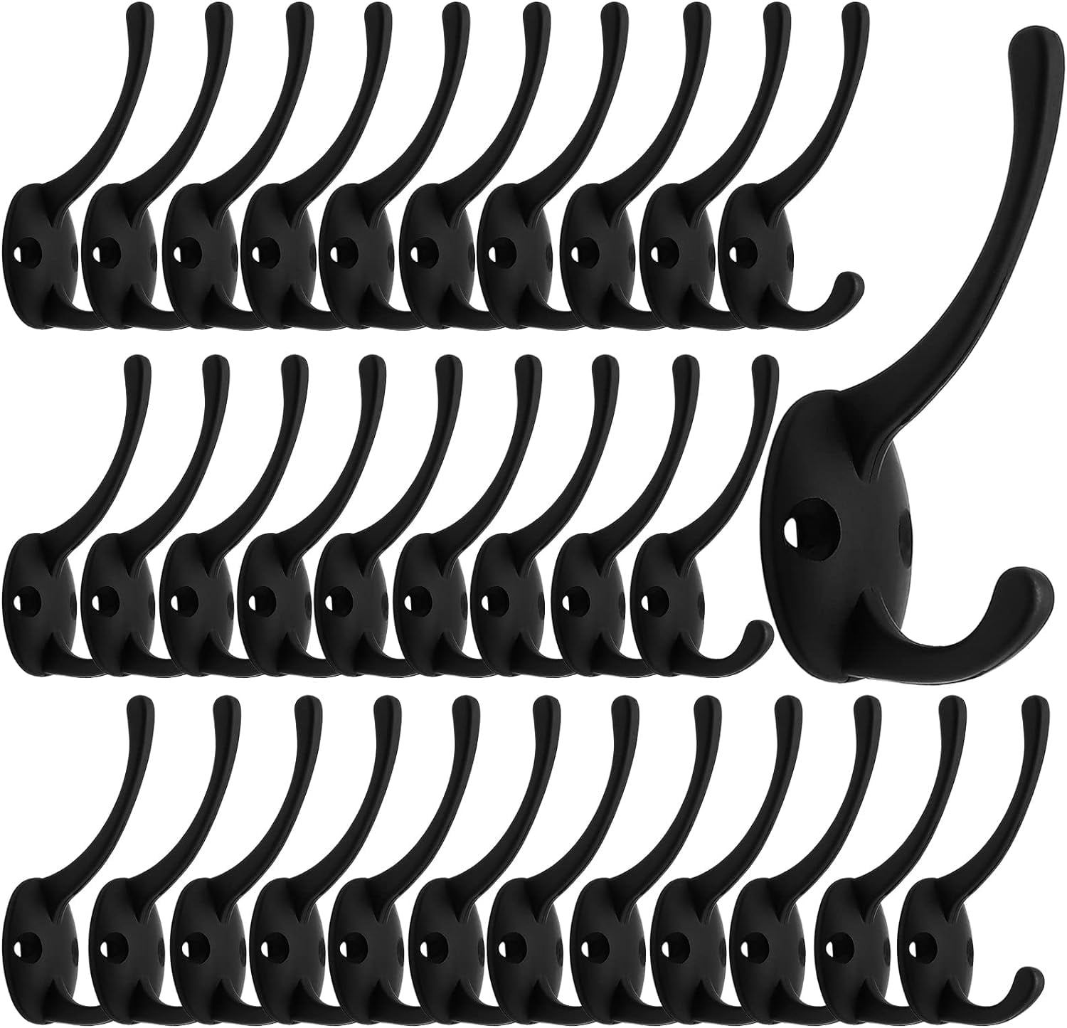 32 Pack Black Coat Hooks Wall Mounted with 64 Screws Retro Double Hooks ...
