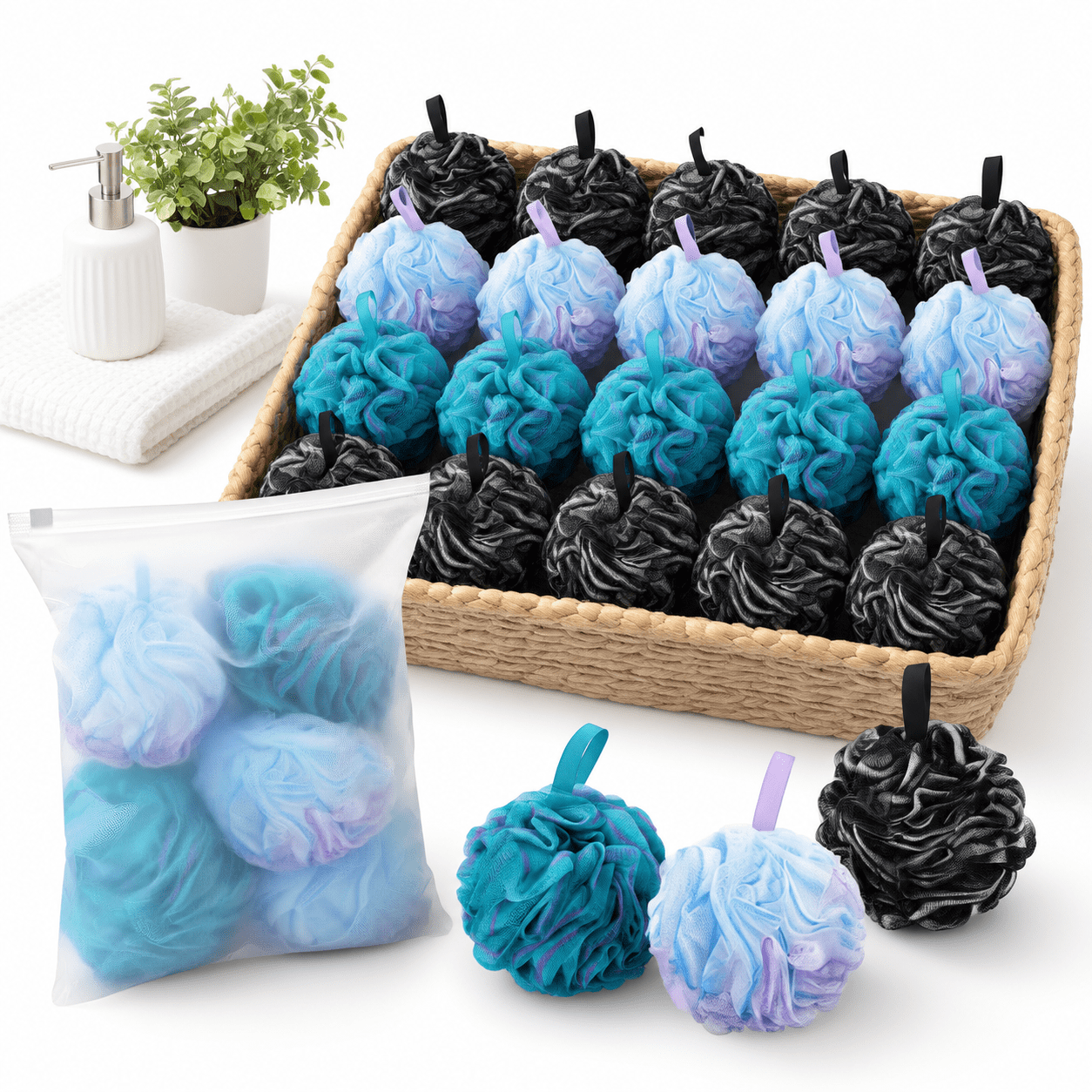 32 Pack Charcoal Bath Sponge Loofahs, 60g Large Soft Shower Scrubbers ...