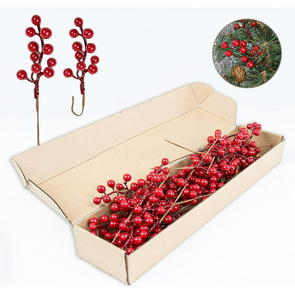 32 Pack Christmas Tree Decorations, Artificial Red Berry Stems 6.5 Inch ...