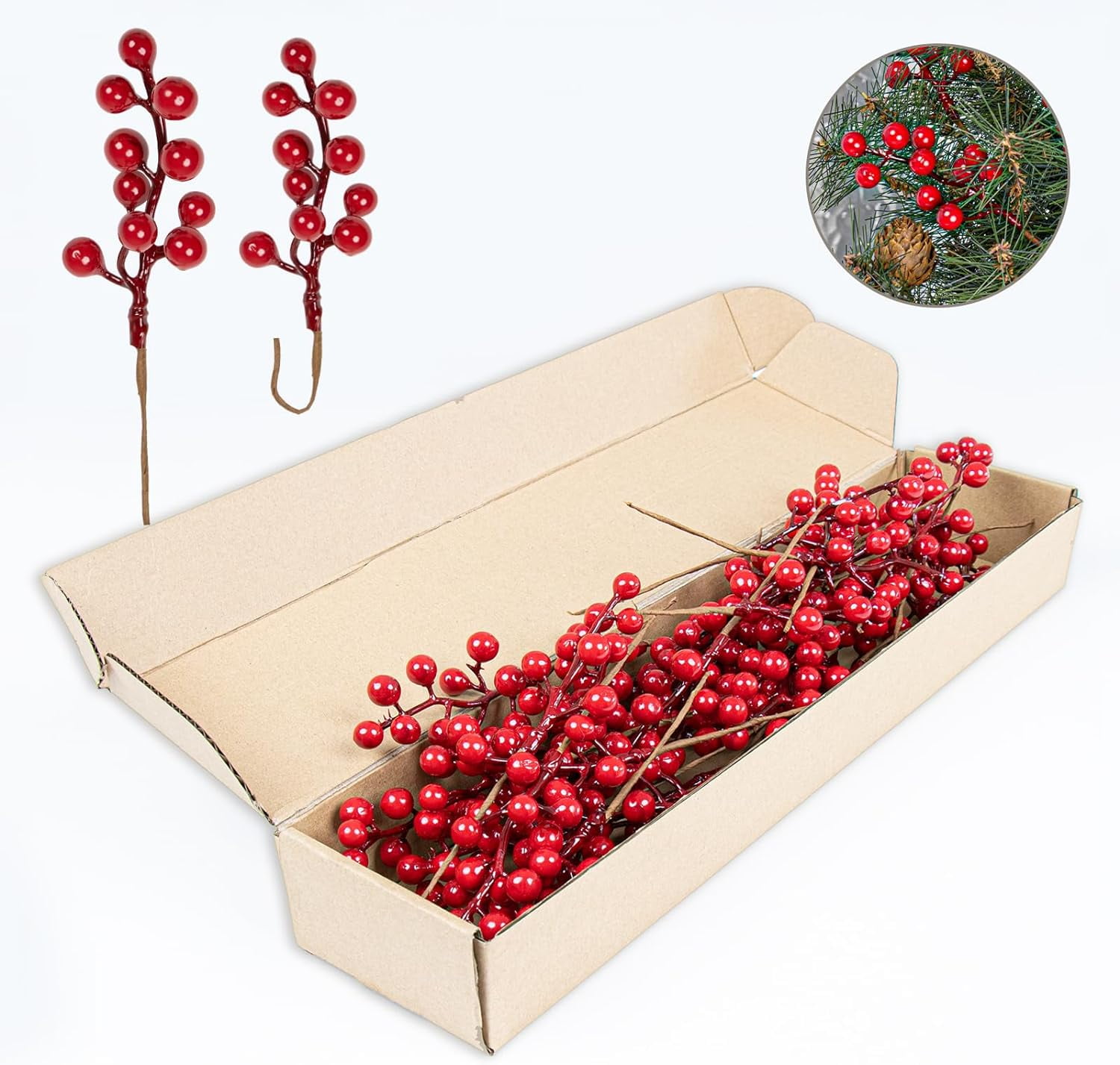 32 Pack Christmas Tree Decorations, Artificial Red Berry Stems 6.5 Inch ...