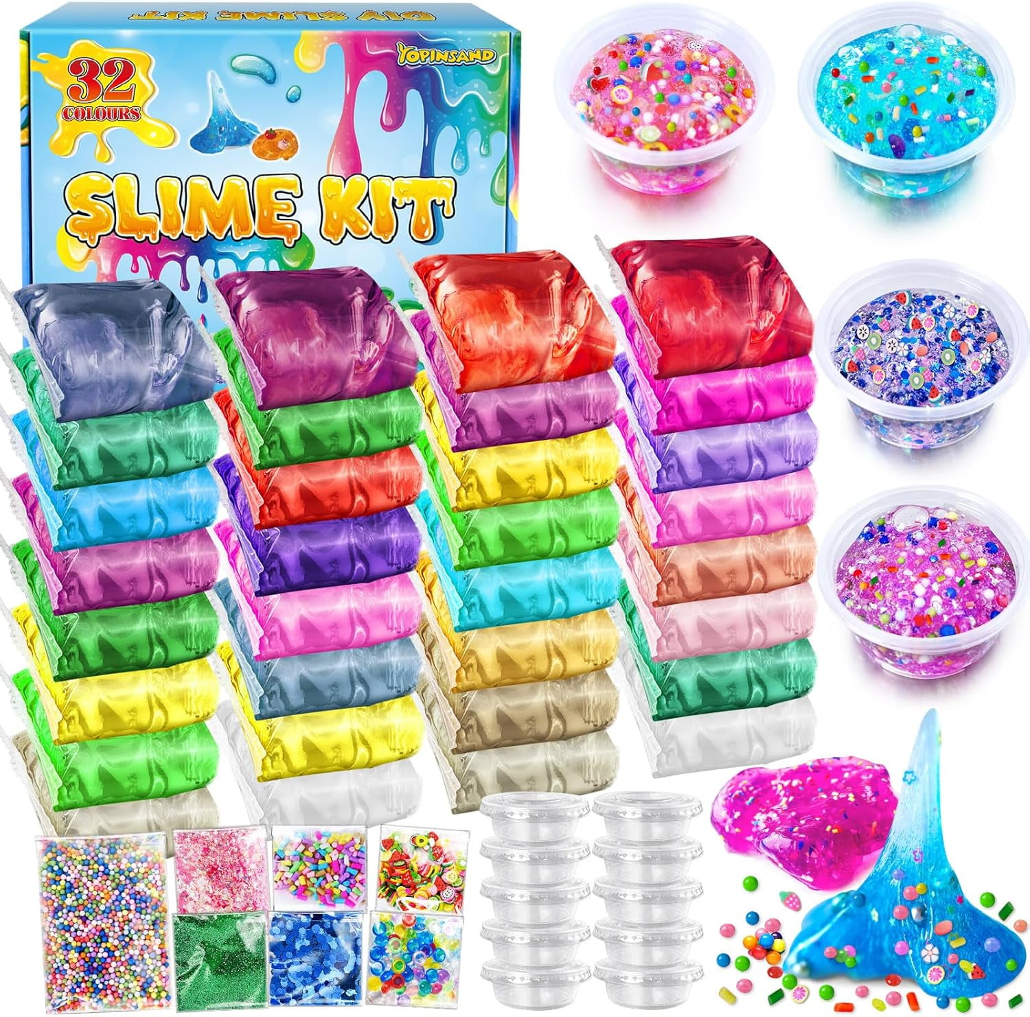 32 Pack DIY Slime Kit, Slime Making Kit for Girls, Crystal Clear Slime ...
