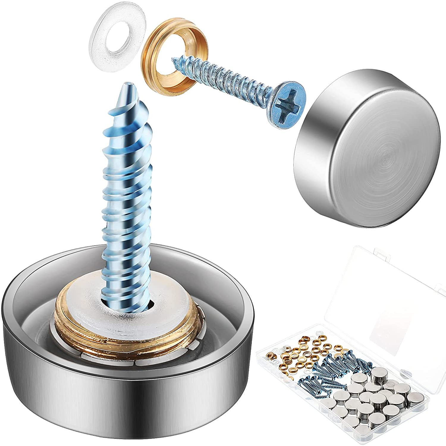 32 Pack Decorative Mirror Screws with Caps 16mm Stainless Steel Screw ...