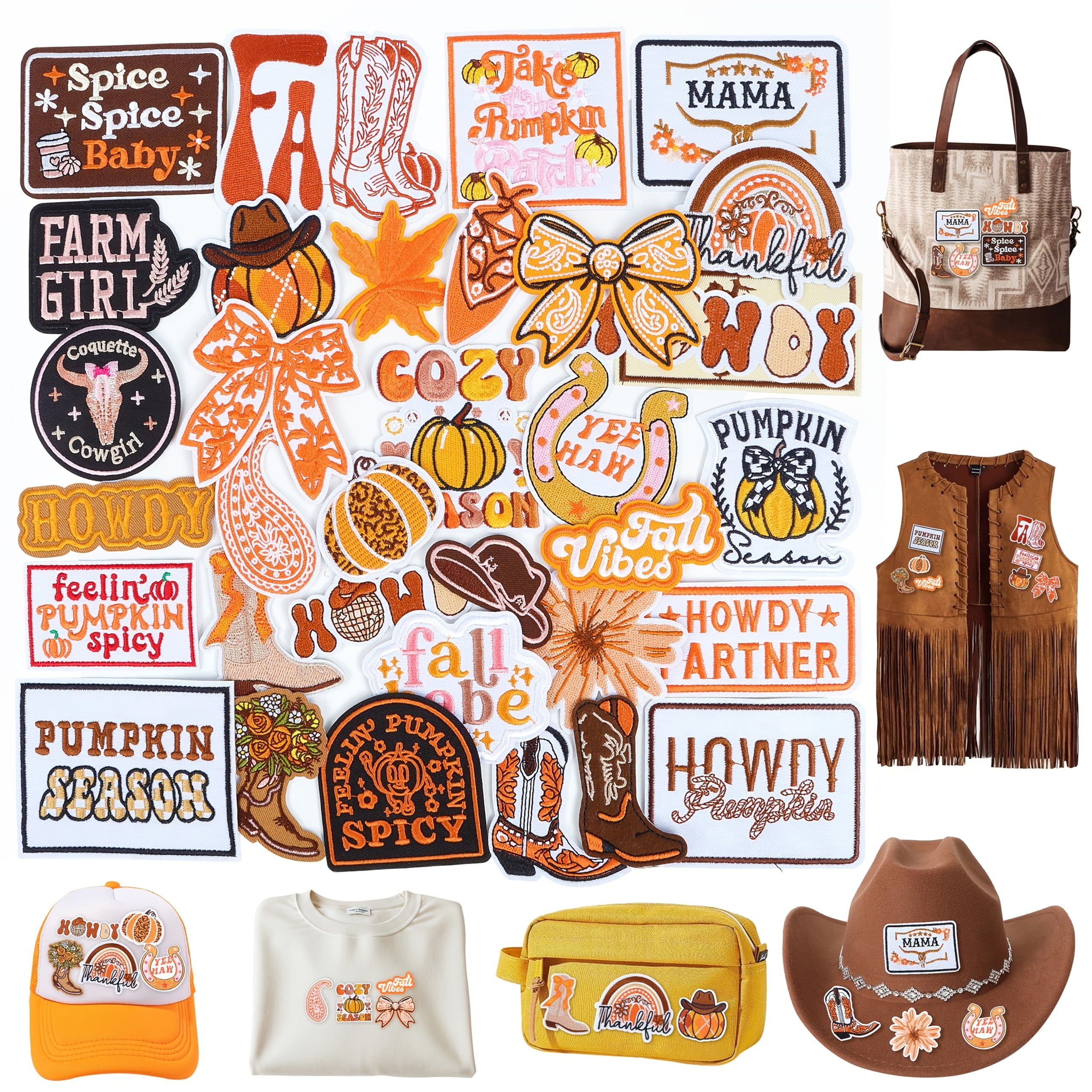 32 Pack Fall Iron On Patches for Clothing-Western Cowgirl&Autumn ...