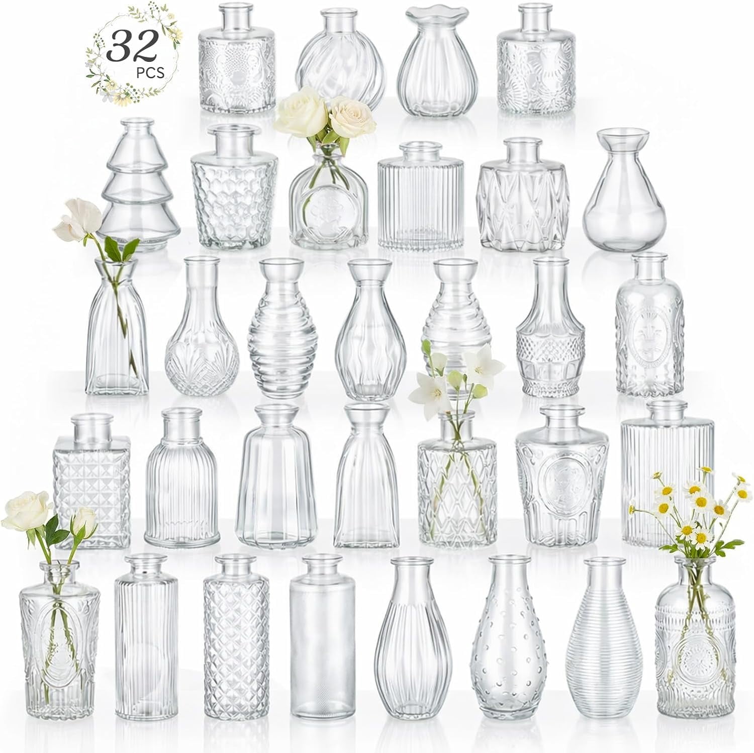 32 Pack Flower Vase Mini Glass Bud Vases Vintage Small Vases for ...