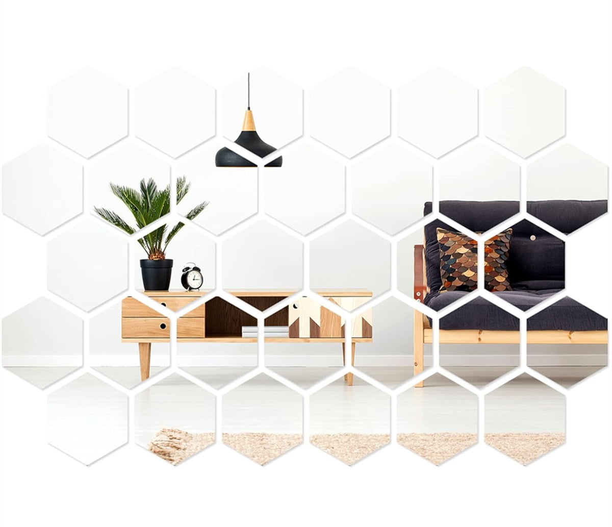32 Pack Hexagonal Acrylic Mirrors,Stereo Mirror Wall Stickers,Silver ...
