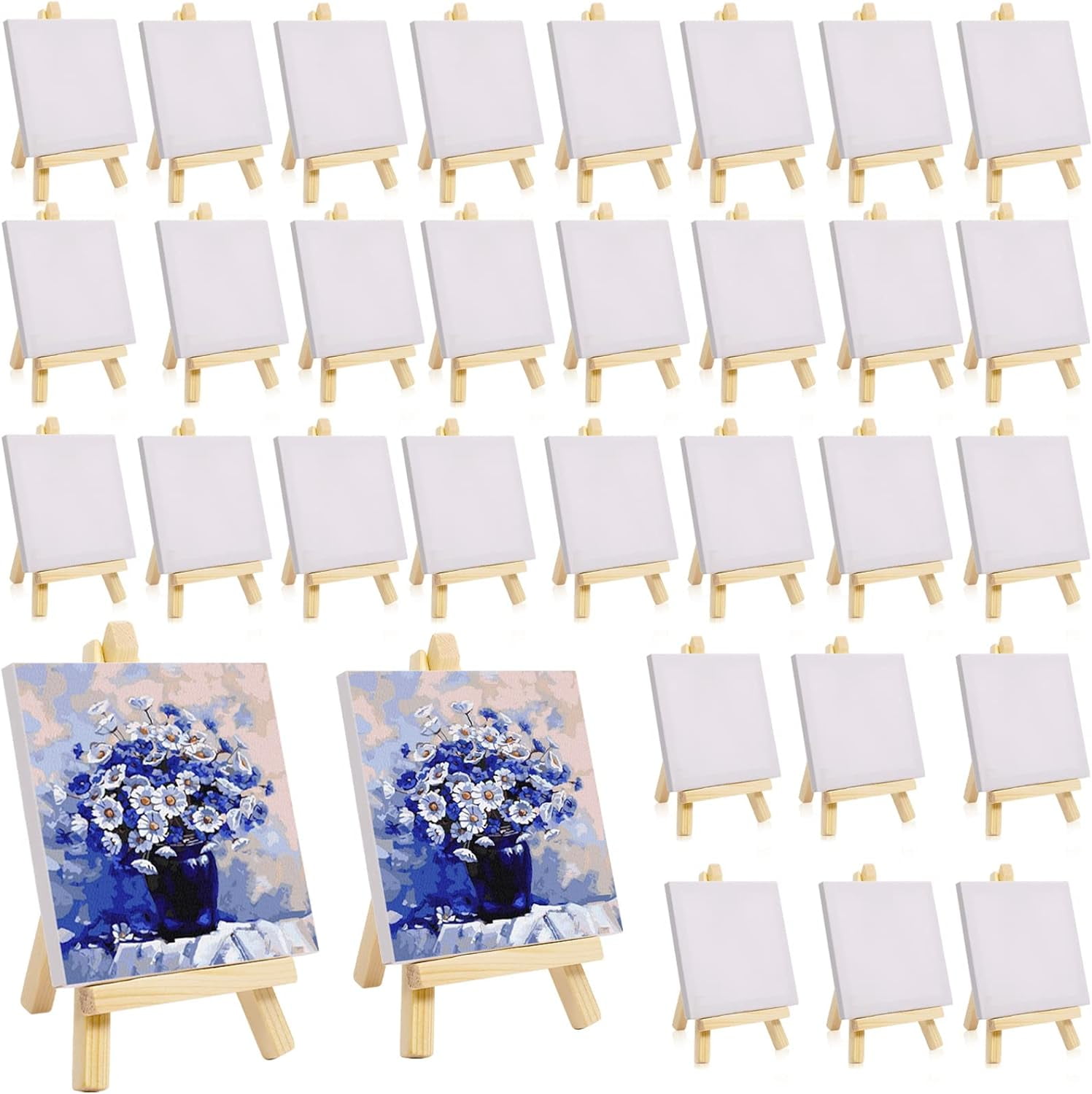 32 Pack Mini Canvas and Easel,4 x 4 Inch Stretched Mini Canvases Small ...