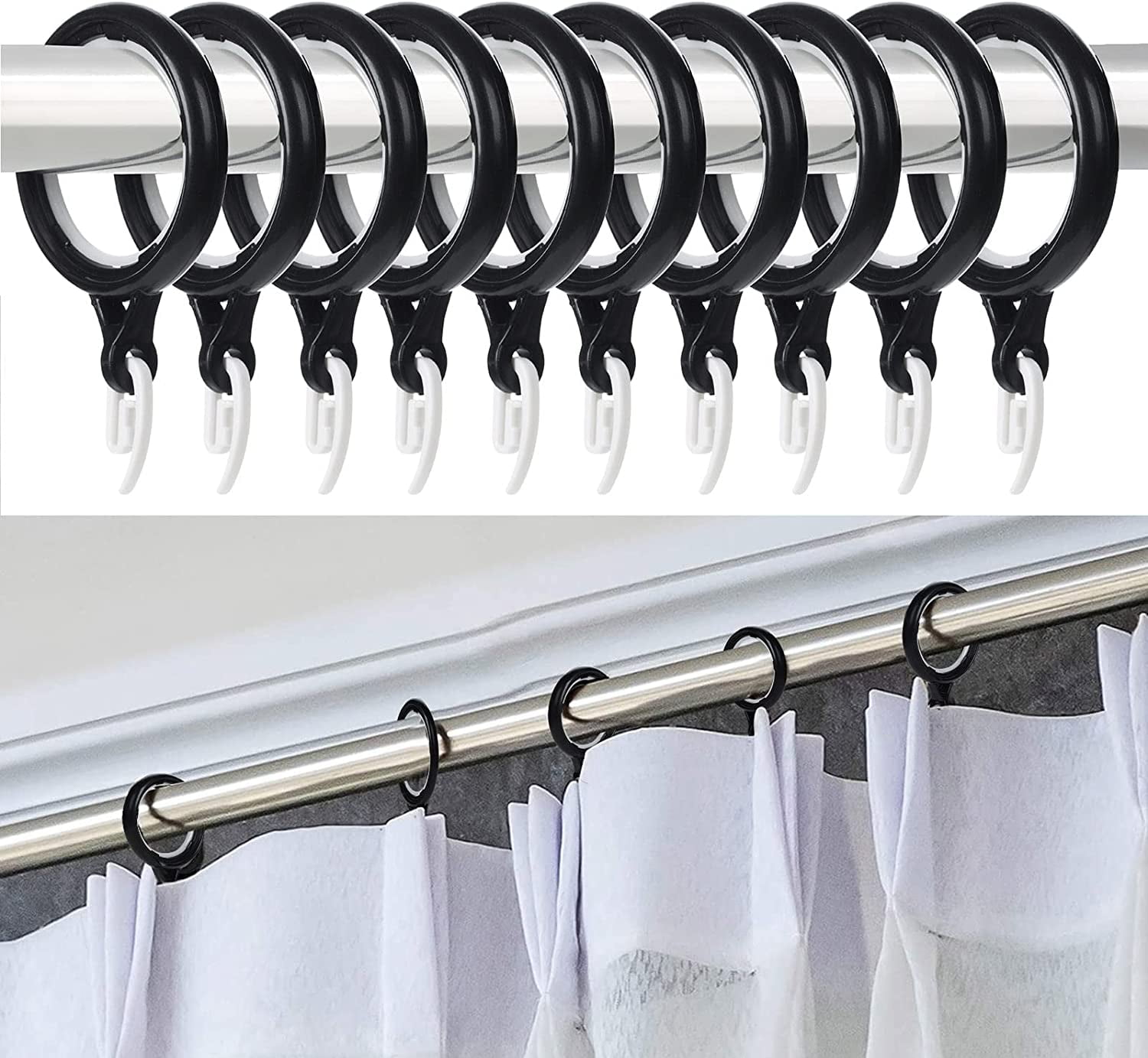 32 Pack Plastic Curtain Rings with Drapery Hooks 30mm Curtain Rings ...