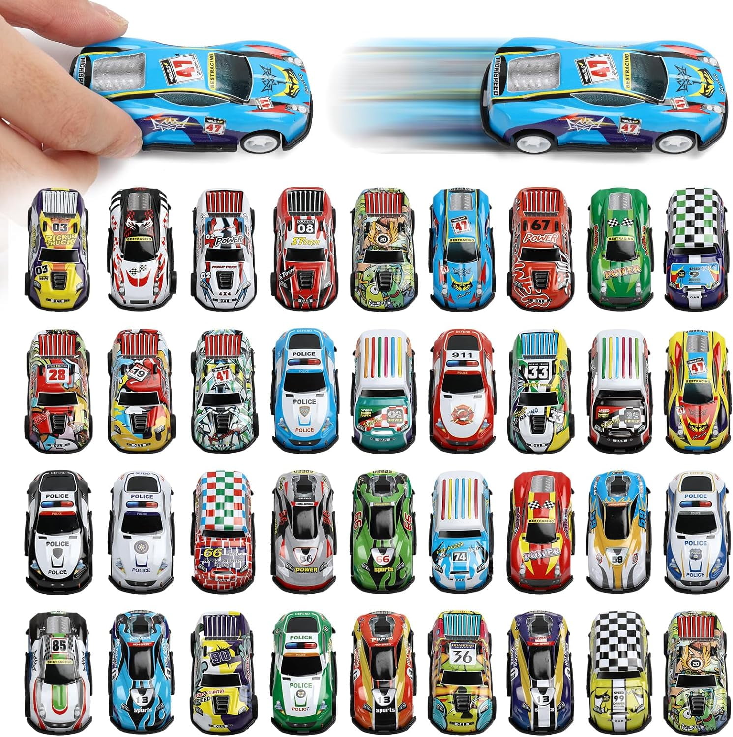 32 Pack Pull Back Toy Cars, Mini Die-Cast Race Cars Vehicles Bulk ...