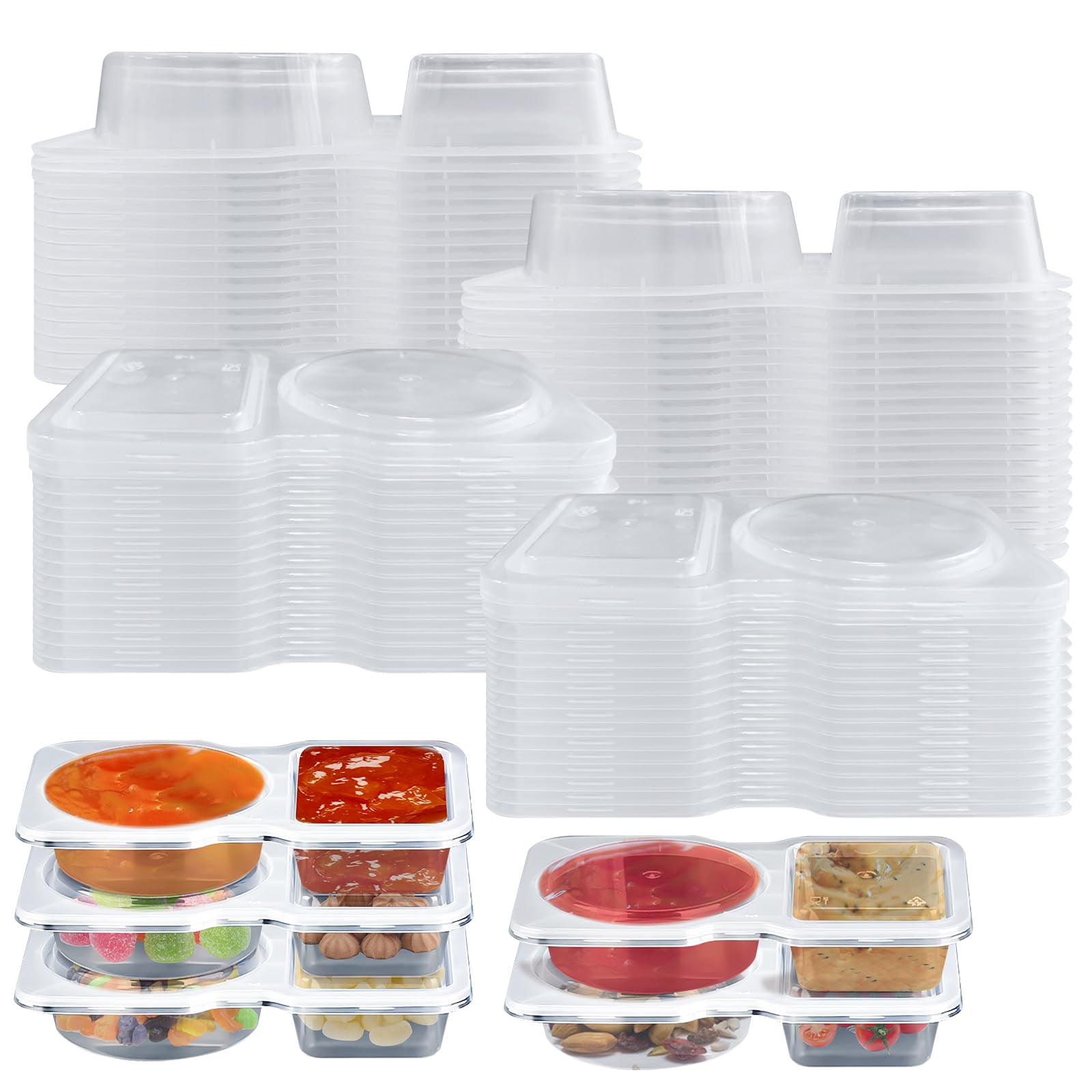 32 Pack Reusable Snack Containers 𝐂𝐥𝐞𝐚𝐫𝐚𝐧𝐜𝐞, 2-Compartment Dipping ...