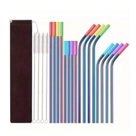 32 Pack Reusable Stainless Steel Smoothie Straws 0.24 Inch Wide, 10.5 ...