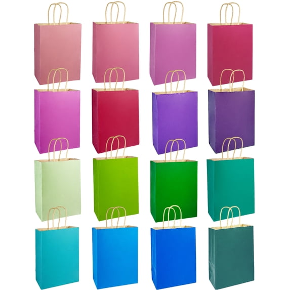 32-Pack Small Gift Bags with Handles - Bulk Assorted Colors, Light 16 ...