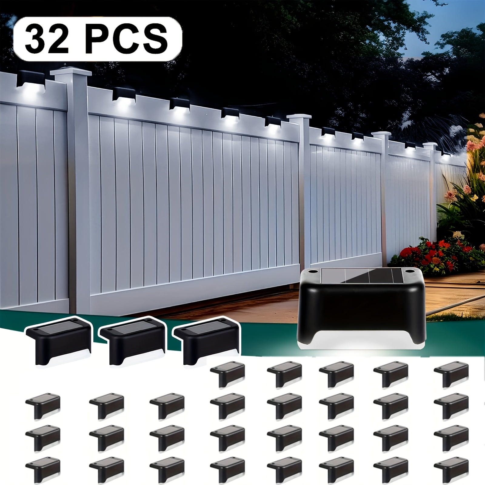 32 Pack Solar Step Light, Outdoor Step Light, IP44 Waterproof LED Solar Light For Outdoor Stairs ...