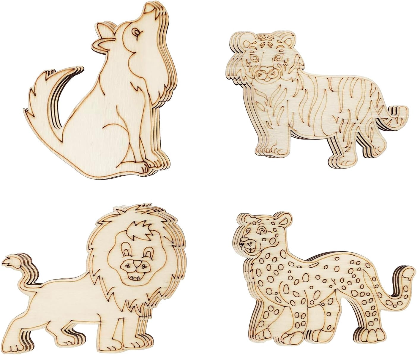 32 Pack Unfinished Wood Animal Cutouts Jungle Animal Crafts Wood Tiger ...