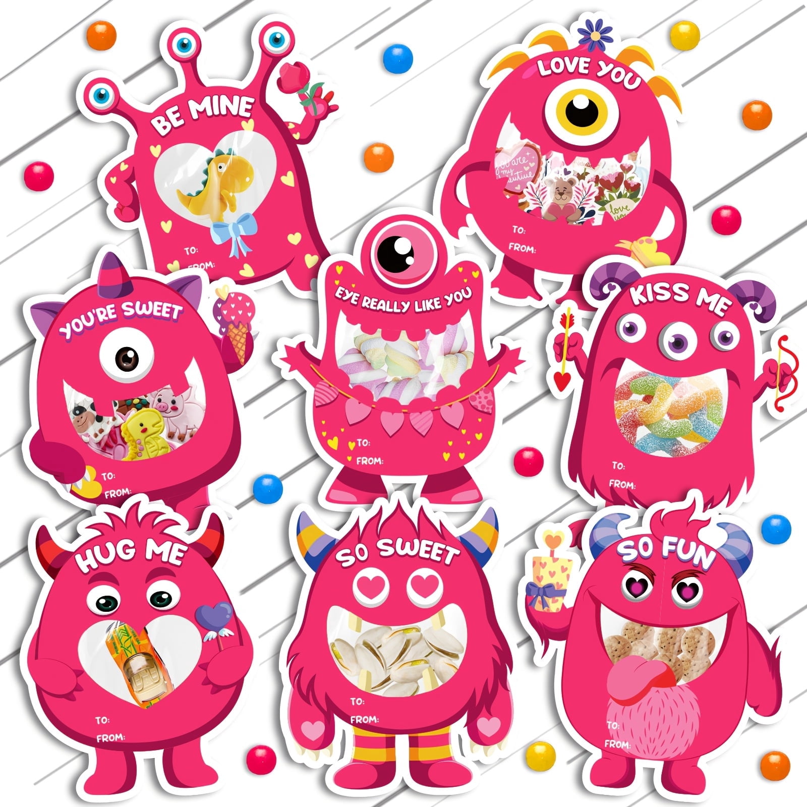 32 Pack Valentine's Day Monster Gift Holder Cards - 8 Cute Designs ...