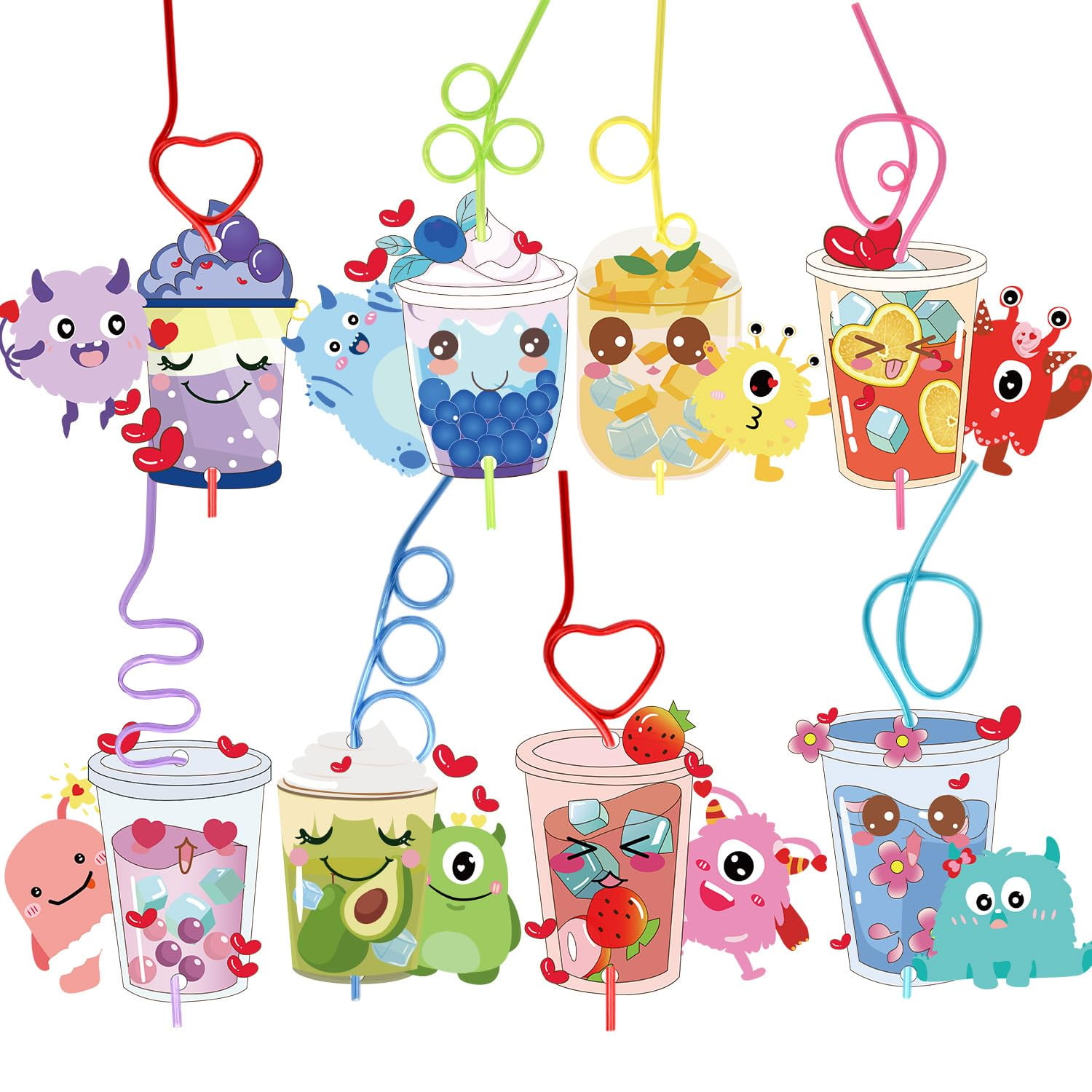 32 Pack Valentines Day Cards for Kids School with Crazy Straws, Unique ...