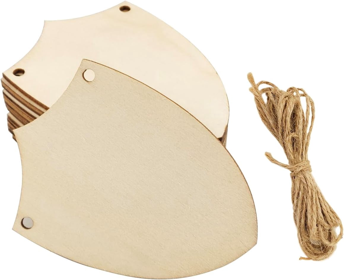 32 Pack Wood Shield Cutouts Unfinished Wooden Shield Hanging Ornaments ...