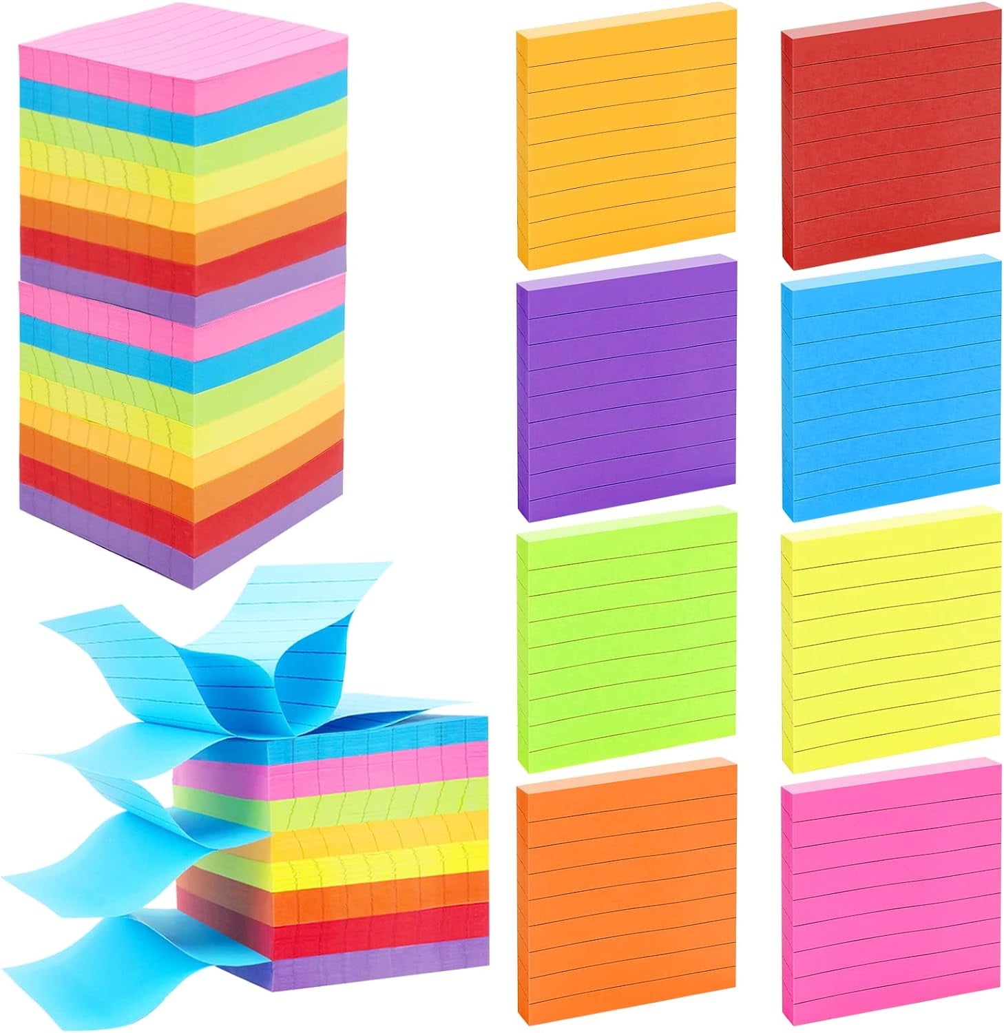 32 Pack popup Lined Sticky Notes Bulk 3x3in 100 Sheets/Pads Lined Note ...