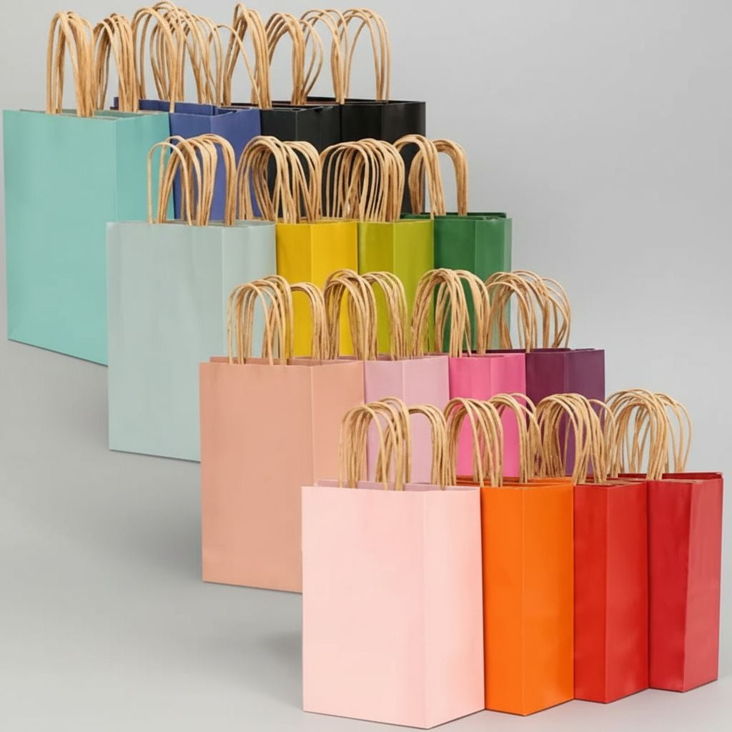 32-Packs Paper Bags with Handles Bulk 7.6"x4.75"x10.5" Medium Gift Bags ...