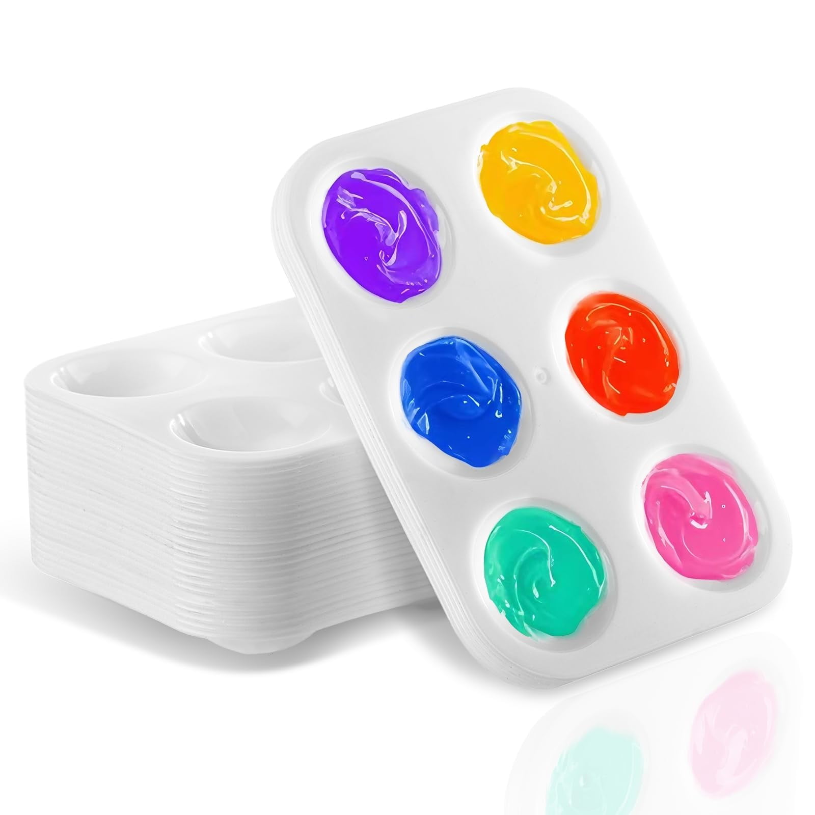 32 Paint Tray Palette, White Plastic Paint Pallets, 6 Well Rectangular ...