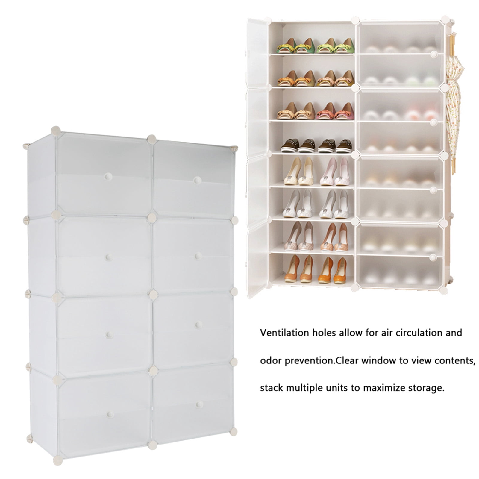 32 Pair Stackable Shoe Storage Cabinet Drawer Box Plastic Frame ...