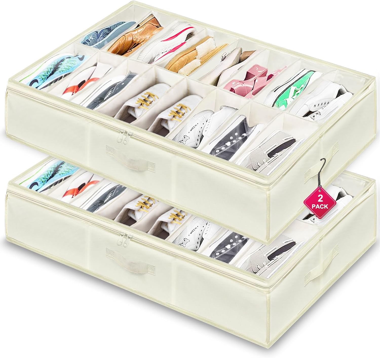 32 Pairs Shoe Organizer Under Bed, Sturdy Underbed Shoe Storage Boxes ...