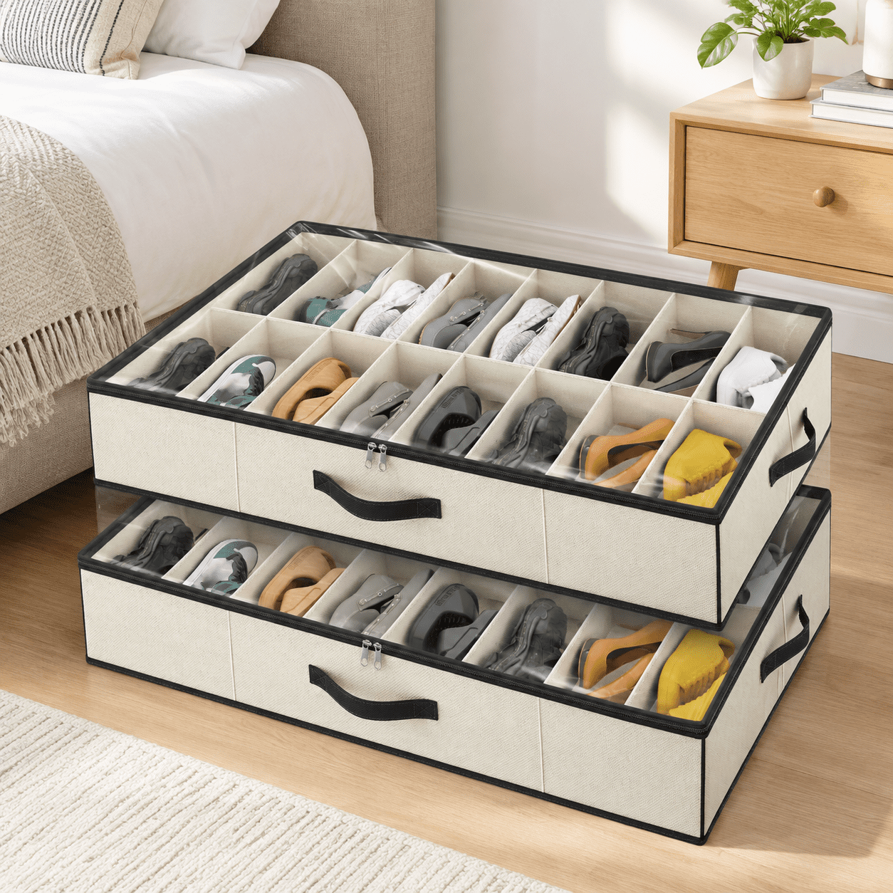 32 Pairs Shoe Organizer Under Bed Sturdy Underbed Storboxes ...