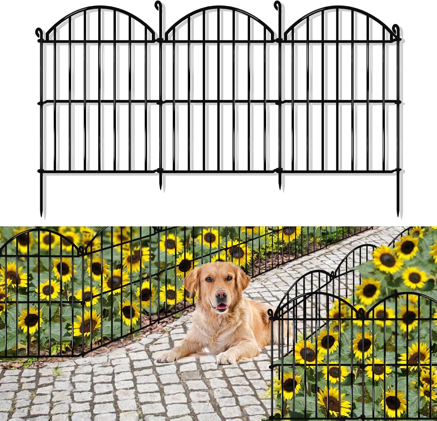 32 Panels Decorative Garden Fence, 23 in(H) x 34ft(L) Rustproof Metal ...