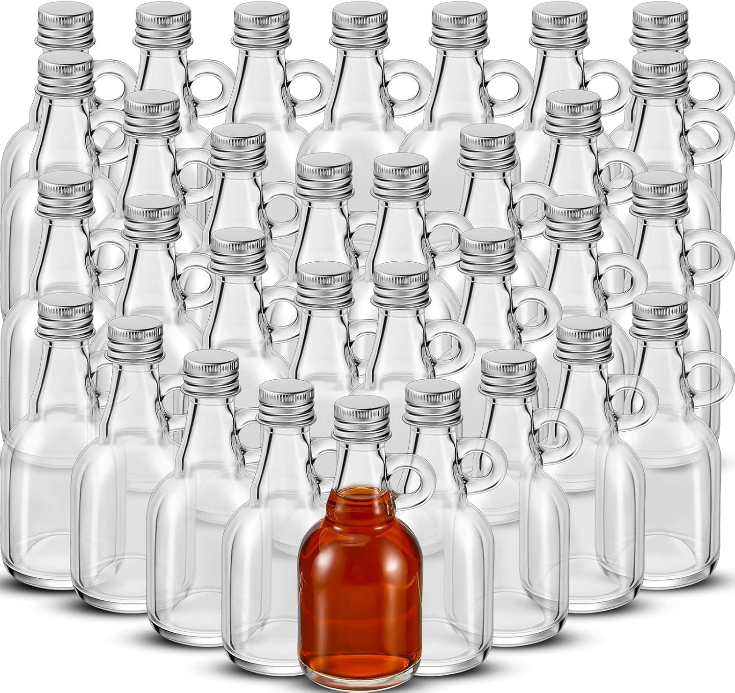 32 Pcs 1.7oz Glass Syrup Bottles with Aluminum Lids and Loop Handle ...