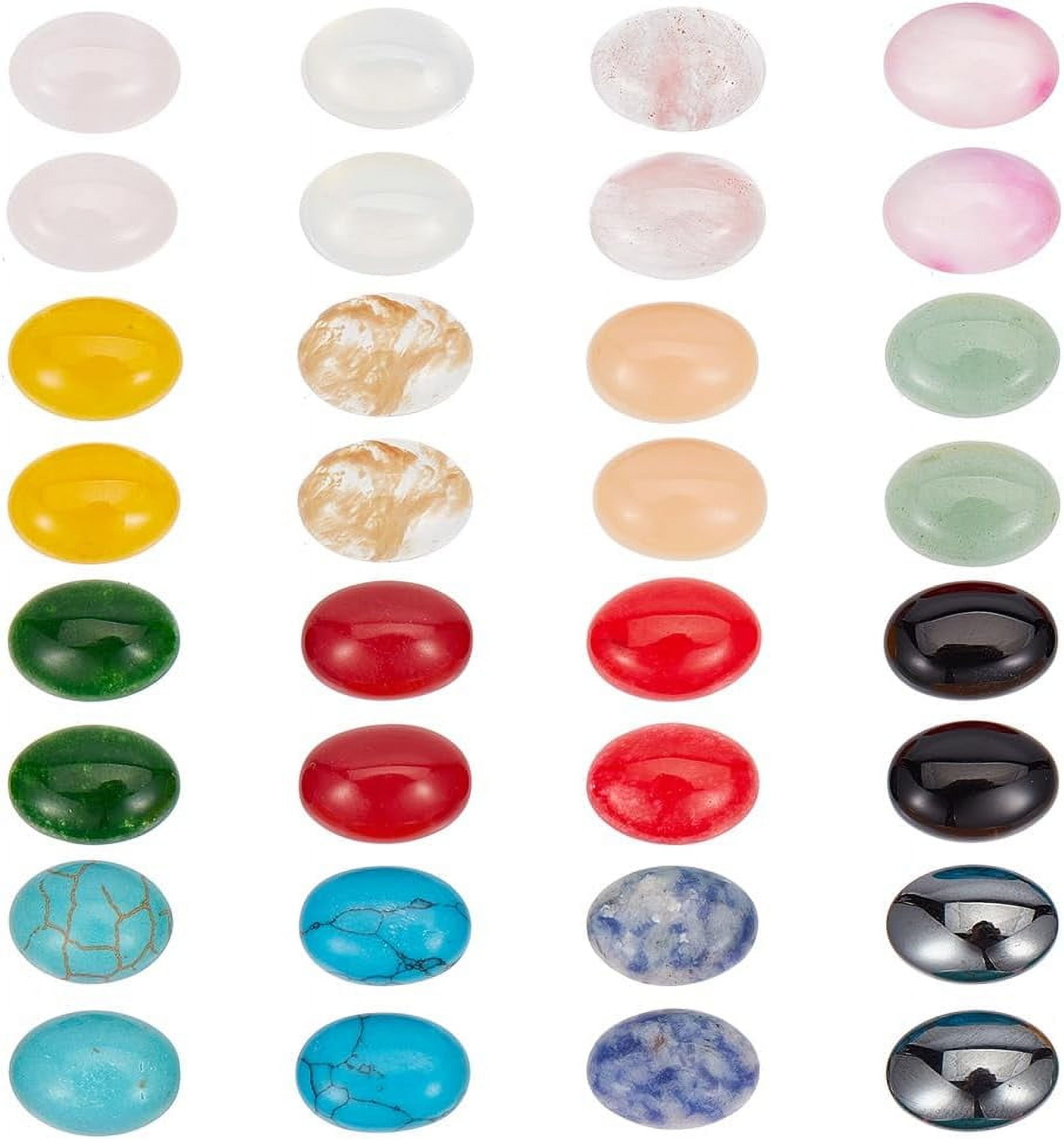 32 Pcs 16 Styles Gemstone Cabochons Mixed Oval Stone Flatback Stone ...