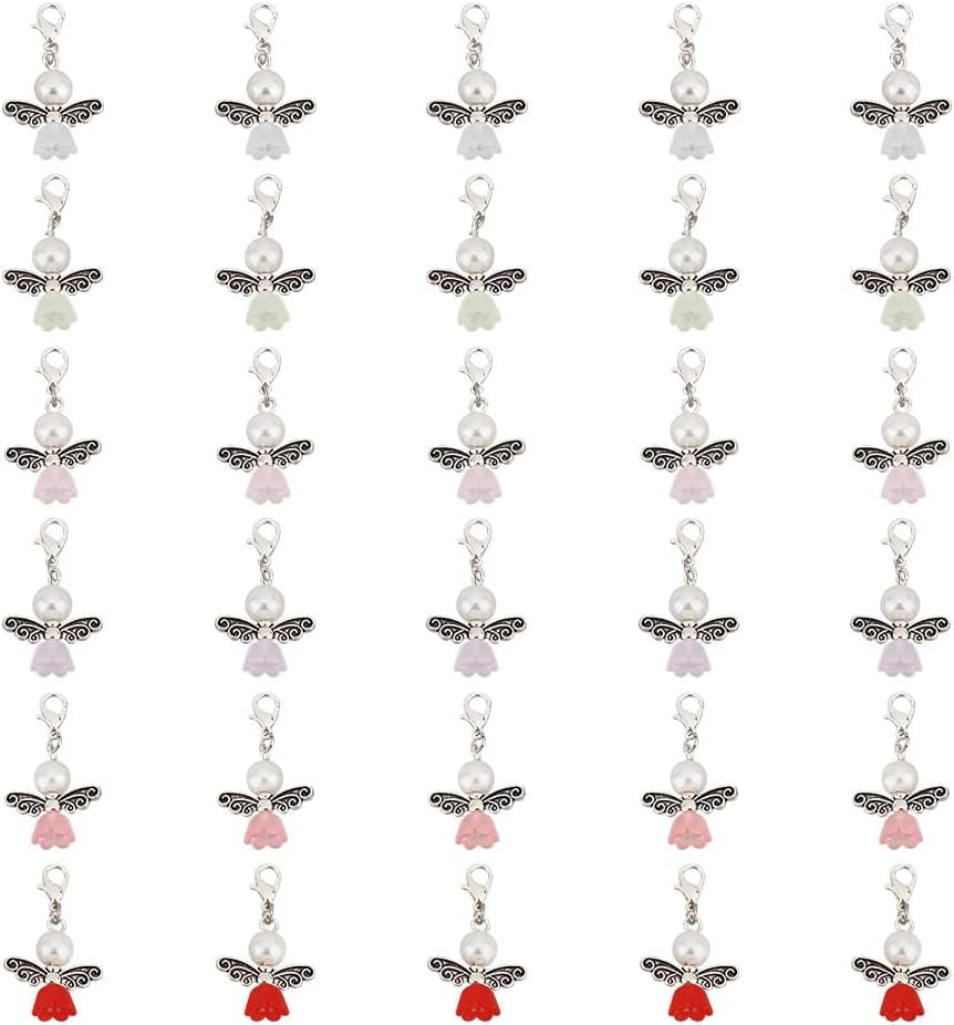 32 Pcs 5 Colors Glass Angel Wing Charms Pearl Angel Wing Fairy Pendants ...
