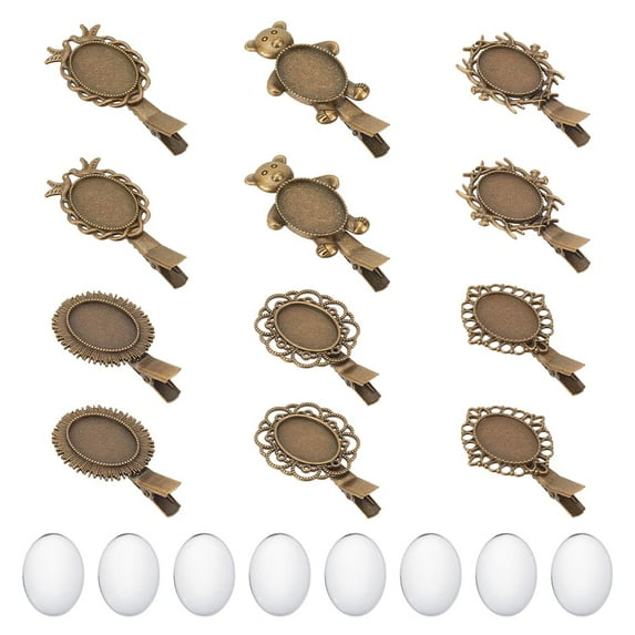 32 Pcs 6 Styles Bronze Hair Clip Tray Kit Including 12 Pcs Oval Hair ...