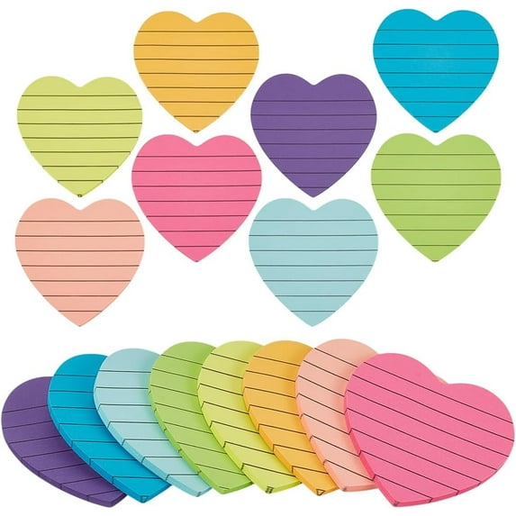 32 Pcs 9 Colors Heart Shape Lined Sticky Notes 2.8 x 2.8 Inch Cute ...